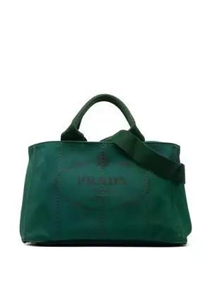 Prada 2013-2026 Canvas Canapa Logo Tote Satchel - Green