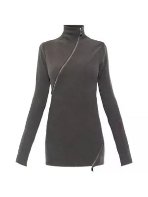 Attico Zip-detail Ribbed Sweater - Grey