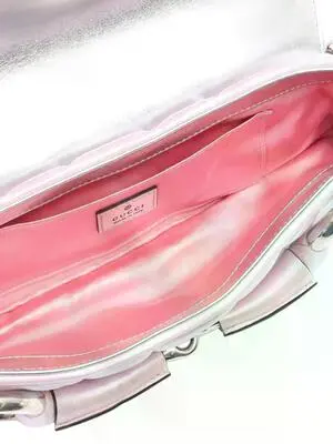 Gucci Small Iridescent Calfskin Horsebit Chain Satchel - Pink