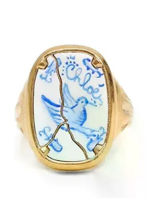 Chloé Hummingbird Ceramic Inlay Signet Ring