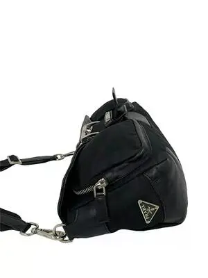 Prada 2000-2010 Tessuto And Calfskin Crossbody Bag - Black
