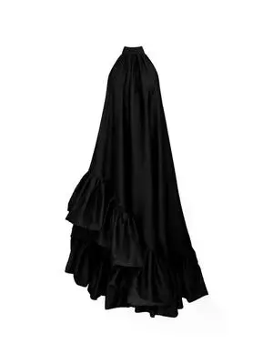 Azeeza Lucas Duppioni Ruffled Maxi Gown - Black