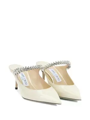 JIMMY CHOO Bing 65 Linen Patent-leather Mules With Crystal Strap - Neutrals