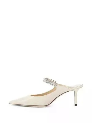 JIMMY CHOO Bing 65 Linen Patent-leather Mules With Crystal Strap - Neutrals