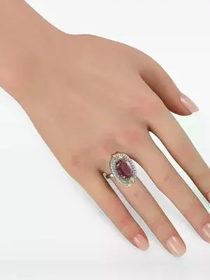 LB EXCLUSIVE Rubellite And Diamond Halo Ring - Silver