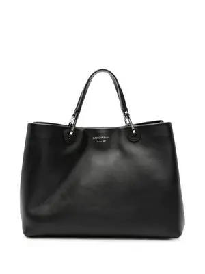Emporio Armani Logo-stamp Leather Tote Bag - Black