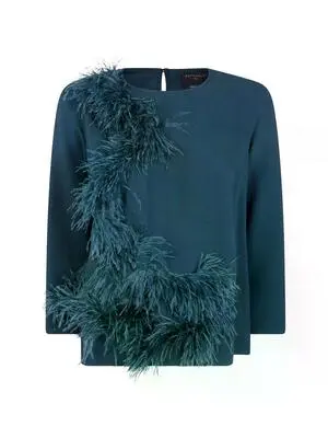 Antonelli Firenze Feather-trim Long-sleeve Blouse - Green