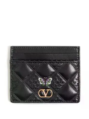Valentino Garavani Flutterby Cardholder In Shiny Nappa Leather With Butterfly Embroidery - Black
