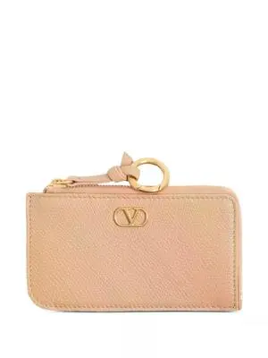 Valentino Garavani Vlogo Signature Zip-around Charm Card Holder In Grainy Calfskin - Pink