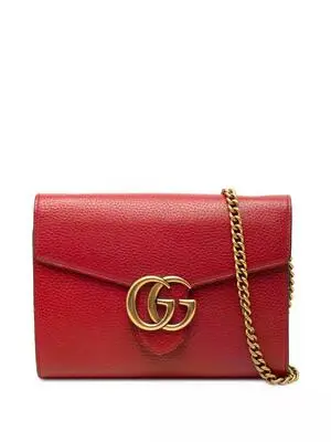 Gucci 2016-2026 Gg Marmont Calfskin Wallet On Chain Crossbody Bag - Red