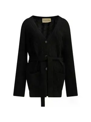 Valentino Garavani Cable-knit Belted Cardigan - Black