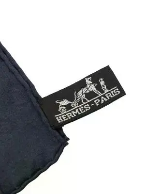 Hermès 2000-2007 Faconnee Grand H Laine Silk Stole Scarves - Blue