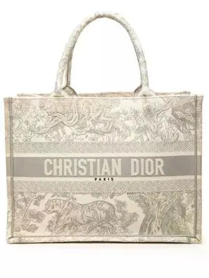 Dior 2020 Medium Canvas Embroidered Dioriviera Toile De Jouy Book Tote Bag - Grey