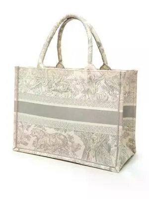 Dior 2020 Medium Canvas Embroidered Dioriviera Toile De Jouy Book Tote Bag - Grey