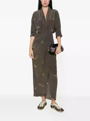 CORTANA Soma-print Draped Midi Dress