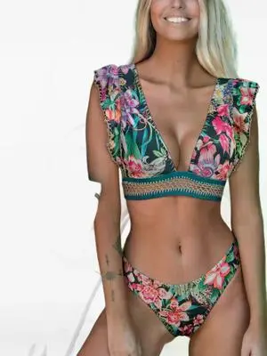 DEL MAAR Asiri Floral-print Crochet-trim Bikini Bottoms