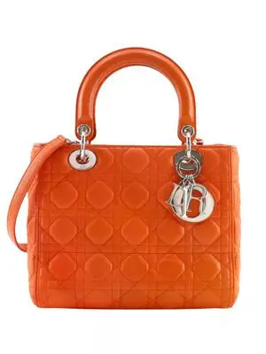 Dior 2000-2026 Medium Lambskin Cannage Lady Satchel - Orange