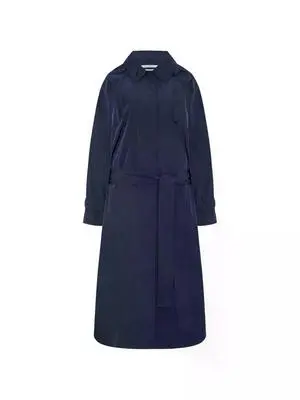 Another Tomorrow Belted Hooded Trench Coat - Blue
