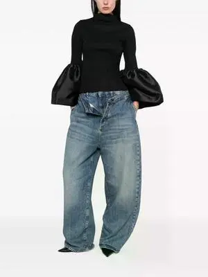 MARQUES' ALMEIDA Puffed-sleeve Ribbed-knit Top - Black