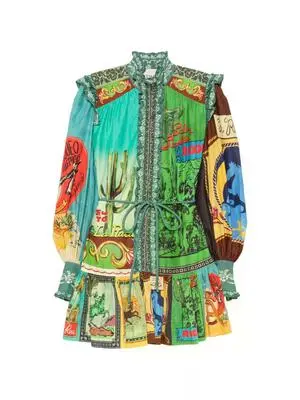 ALEMAIS Ace Ruffled Graphic-print Mini Dress - Green