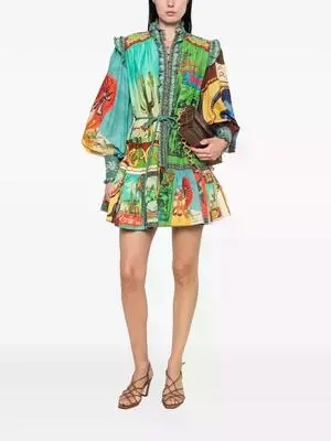ALEMAIS Ace Ruffled Graphic-print Mini Dress