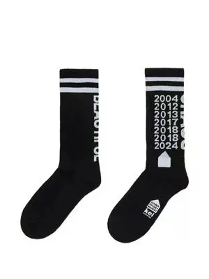 DOVER STREET MARKET Logo-embroidered Striped-trim Socks - Black