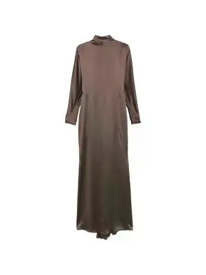 Max Mara Satin High-neck Maxi Dress - Brown
