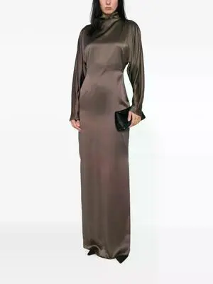 Max Mara Satin High-neck Maxi Dress - Brown