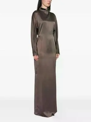 Max Mara Satin High-neck Maxi Dress - Brown