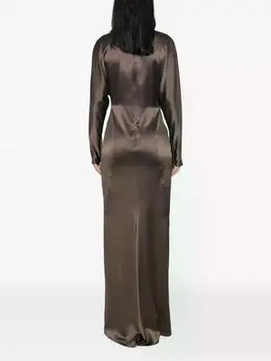 Max Mara Satin High-neck Maxi Dress - Brown