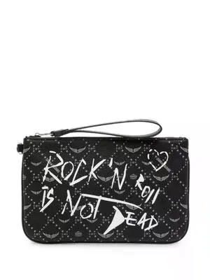 Zadig&Voltaire Slogan-print Grained-leather Clutch Bag