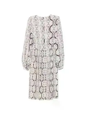 Eleventy Horsebit-print Pleated Midi Dress