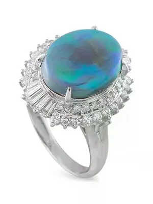 LB EXCLUSIVE Black Opal And Diamond Halo Ring - Silver