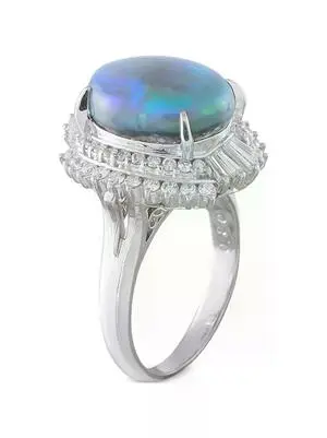 LB EXCLUSIVE Black Opal And Diamond Halo Ring - Silver