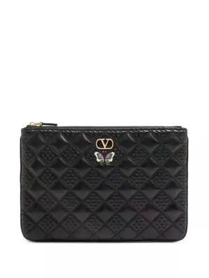 Valentino Garavani Flutterby Clutch In Shiny Nappa Leather With Butterfly Embroidery - Black