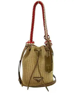Prada 2013-2026 Mini Raffia Effect Crochet Bucket Bag Satchel - Neutrals