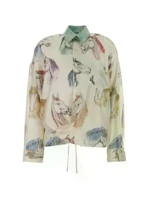 Moschino Horse-print Knotted Shirt - Neutrals