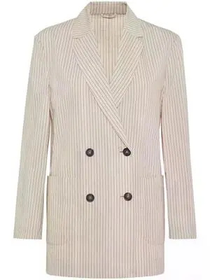 Brunello Cucinelli Striped Double-breasted Blazer - Brown