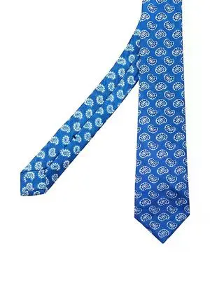 Kiton Paisley Print Silk Tie - Blue