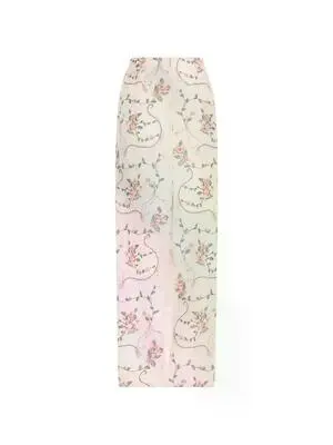 Agua Bendita Lirica Navegante Floral-embroidered Maxi Skirt - Neutrals