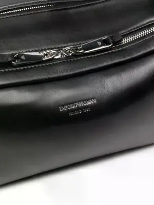 Emporio Armani Logo Stamp Leather Shoulder Bag - Black