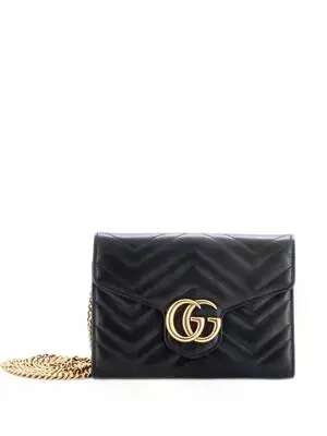 Gucci Gg Marmont Chain Wallet Matelasse Leather Mini Crossbody Bag - Black