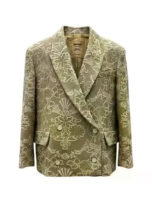 UMA WANG Crossword Jacquard Double-breasted Blazer - Green