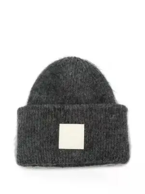 AMI Paris Logo-patch Mohair-blend Beanie Hat - Grey