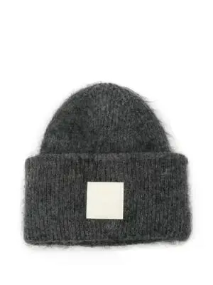 AMI Paris Logo-patch Mohair-blend Beanie Hat - Grey