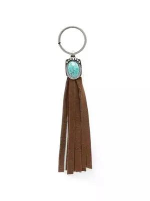 ERALDO Tasselled Turquoise Embellished Keyring - Brown