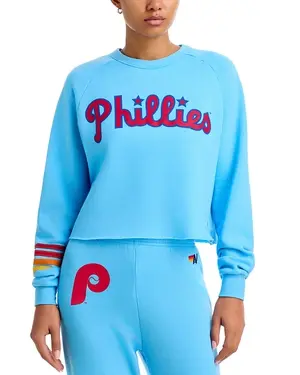 Aviator Nation Rugby Stitch Graphic Cropped Crewneck Sweatshirt - Sky