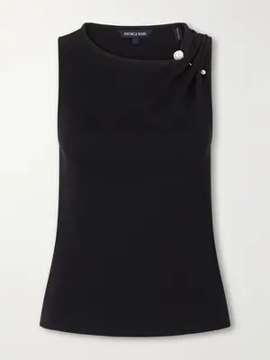 Veronica Beard Deylin Embellished Ribbed Stretch-cotton Top - Black
