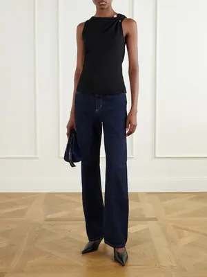 Veronica Beard Deylin Embellished Ribbed Stretch-cotton Top
