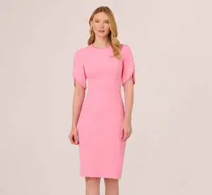 Adrianna Papell Midi Sheath Dress With Pearly Trim - Cherry Blossom